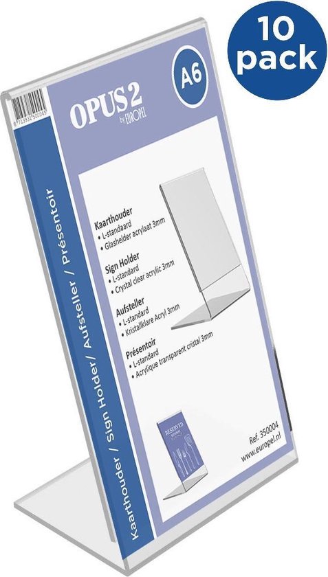 Kaarthouder OPUS 2 L-standaard A6 staand acryl - 10 stuks | bol