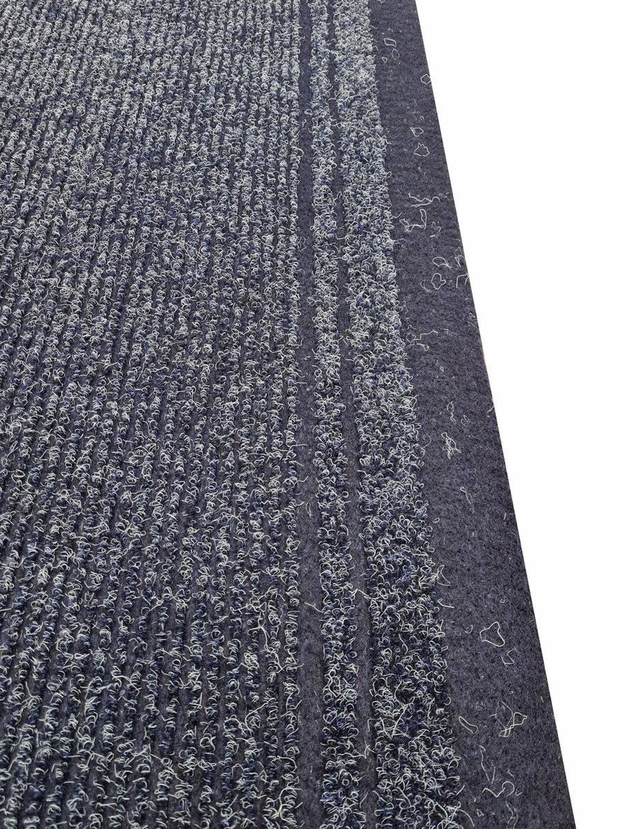 Loper anthraciet navy blauw gestreept 1 meter breed naaldvilt tapijt ...
