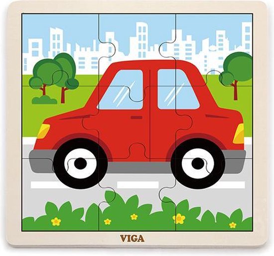 VIGA Handige Houten Puzzel Auto Auto 9 elementen | bol.com