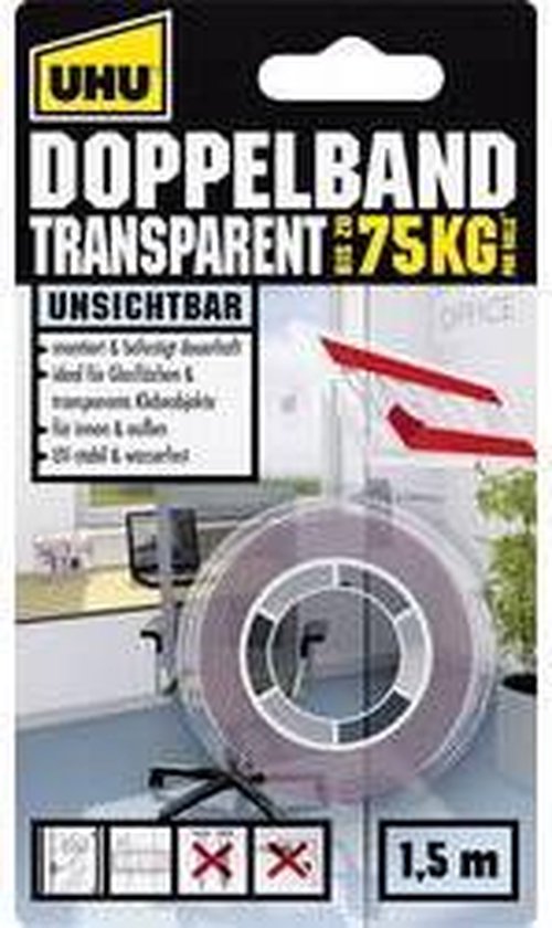 UHU 45375 45375 Dubbelzijdige tape UHU Transparant (l x b) 1.5 m x 19 mm 1 stuk(s) | bol