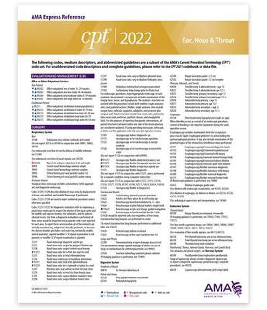CPT Express Reference Coding Card 2022: Ear, Nose & Throat | 9781640161689 | Boeken | bol.com