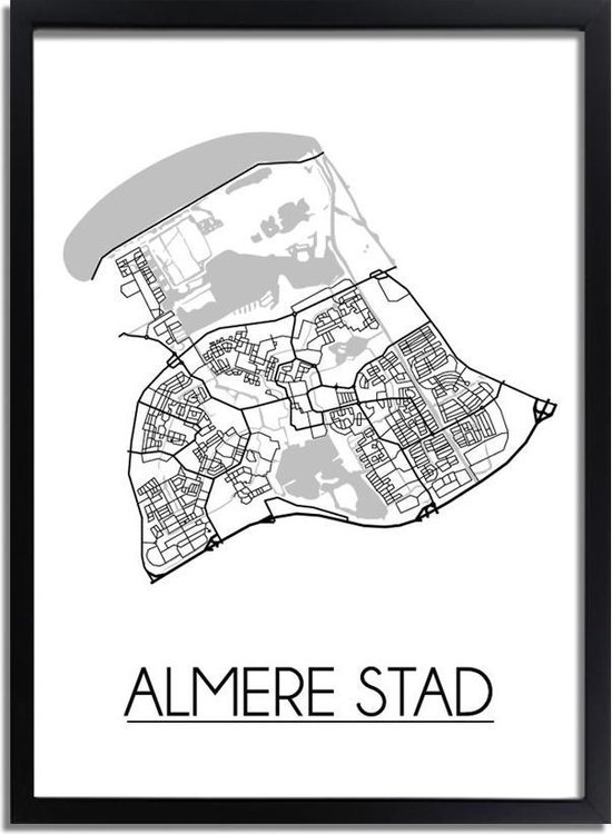 Almere stad Plattegrond poster A4 + Fotolijst zwart (21x29,7cm ...