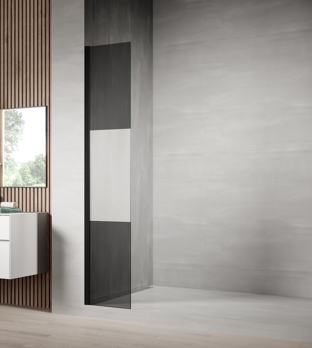 Badplaats Douchewand Rizani 40 x 200 cm - Zwart – Inloopdouche 8 mm met ...