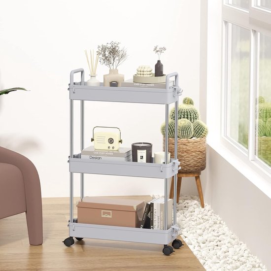 Opbergwagen 3 niveaus trolley handvat haak vergrendelingswielen ...