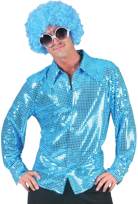 Blauwe glitter overhemd heren | bol