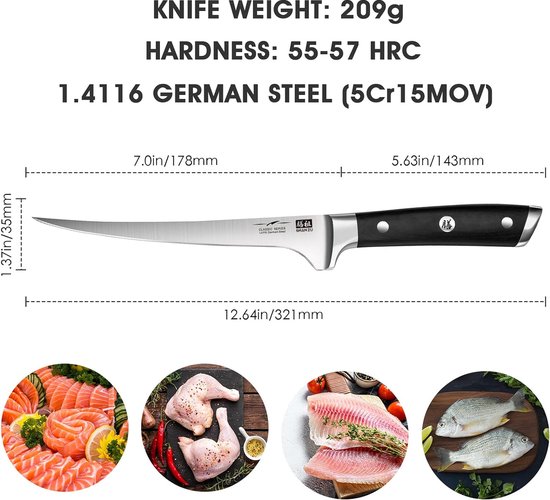 Fileermes voor vis en vlees - 7 inch - Koolstofroestvrij - Ergonomisch ...