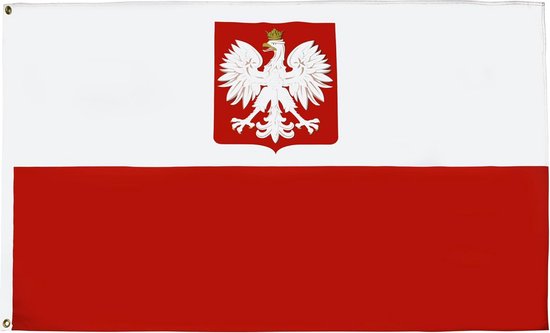 VlagDirect - Poolse vlag met wapen - Polen vlag met wapen - 90 x 150 cm ...