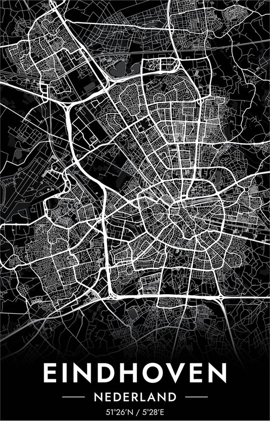 Eindhoven Poster Zwart | Eindhoven Map | Kaart van Eindhoven ...