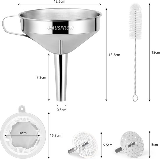 Trechterset, 12 cm trechterkeuken roestvrij staal met 200 mesh ...