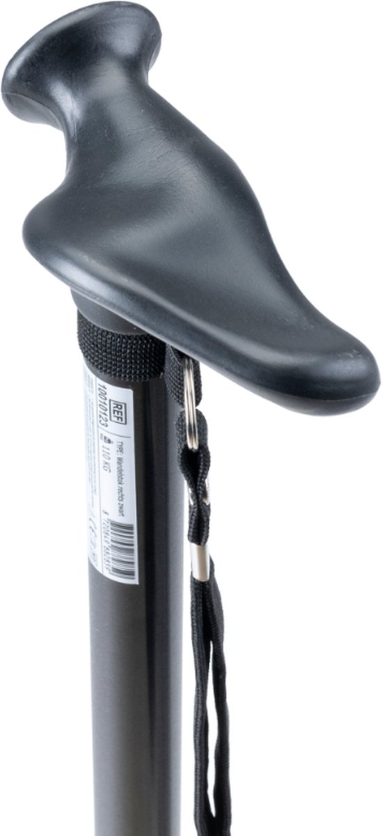 Wandelstok Zwart Rechts met anatomisch comfort handvat en polsbandje ...