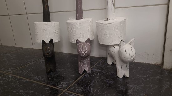 Toiletrolhouder poes - hout WIT - 55x23 cm - Stijlvolle WC-Rolhouder ...