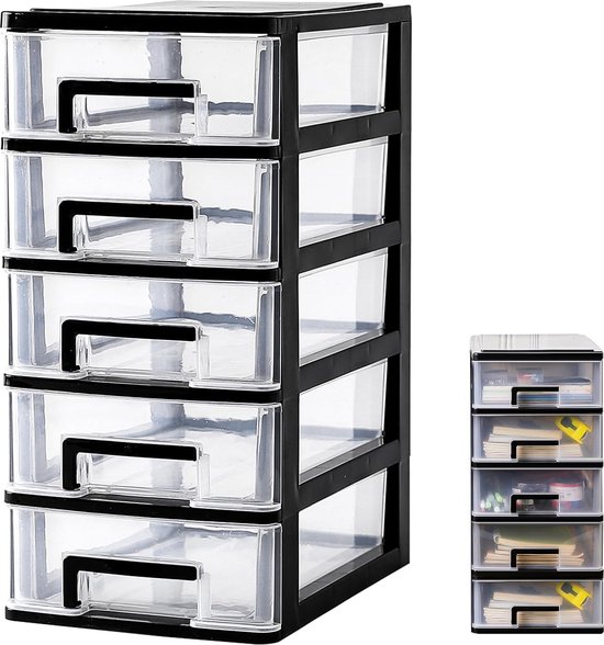 Ladekast, kunststof, kantoor, archiefkast, lade, 5 dieren, opbergdoos ...