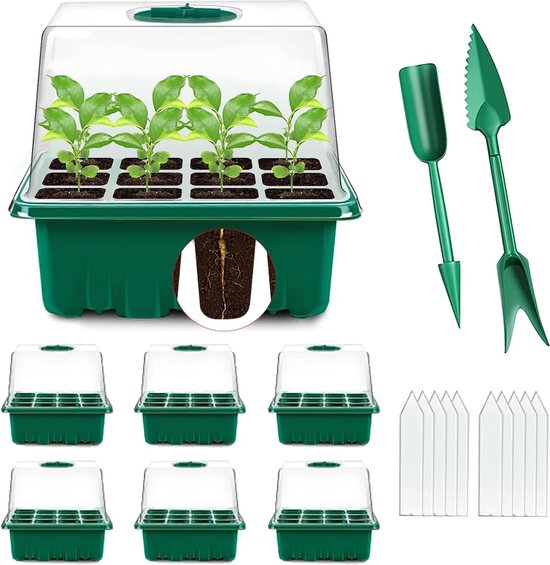 Kamerbroeikas, kweekbak, 6 stuks, 72 cellen, mini-broeikas, kweekset ...