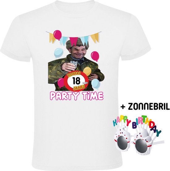 Party time Heren T-shirt + Happy birthday bril - verjaardag - jarig ...
