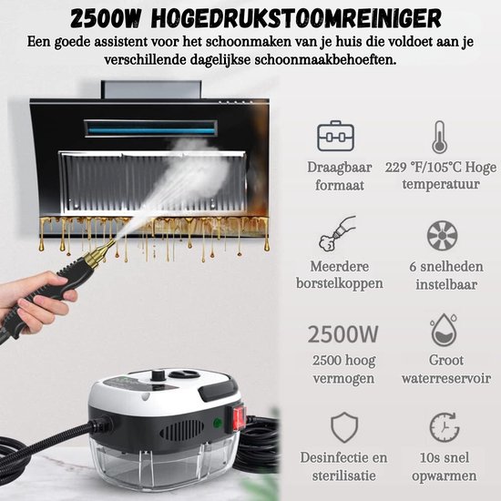 Stoomreiniger - Hoge temperatuur en drukdamp - 10 sec. opwarmtijd ...