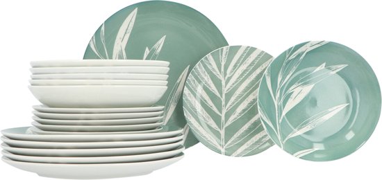 Serviesset porselein Plant Groen - 18-delig servies 6 personen ...