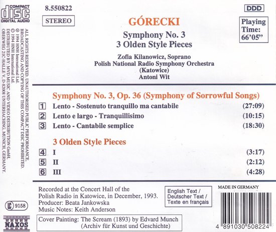 Symphony no. 3 - Henryk Górecki - Zofia Kilanowicz (sopraan), Polish ...