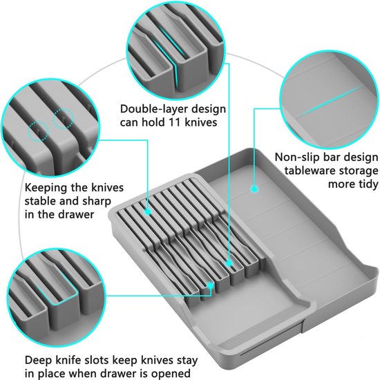Uittrekbare messenhouder, messenblok, lade voor 11 messen, reinigbare ...