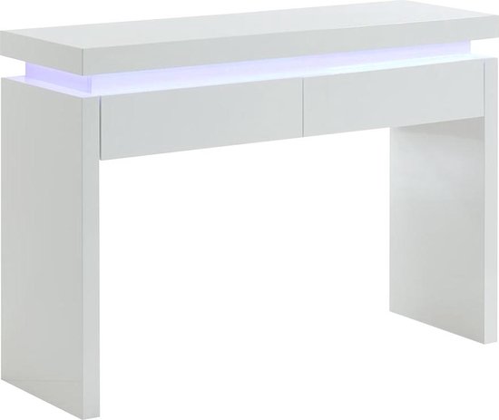 Sidetable EMERSON - Met led-verlichting - 2 lades - Wit gelakt MDF L ...
