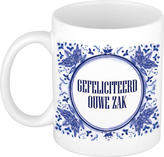 Bellatio Decorations Verjaardag cadeau mok - Delfts Blauw - gefeliciteerd - 300 ml -... | bol