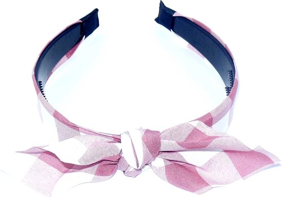 Diadeem rood-wit groot geblokt met strik | bol