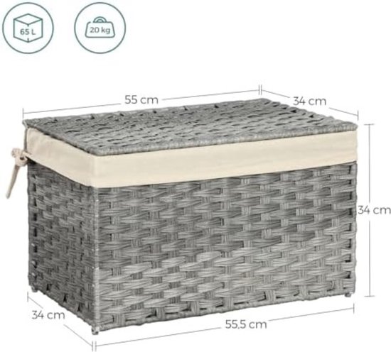 Wasmand Riet - Wasmand Riet Met Deksel - Wasmand Gevlochten - Grijs | bol