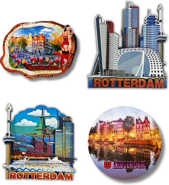 Koelkastmagneten Set: Rotterdam & Amsterdam - 4 stuks - Typische ...