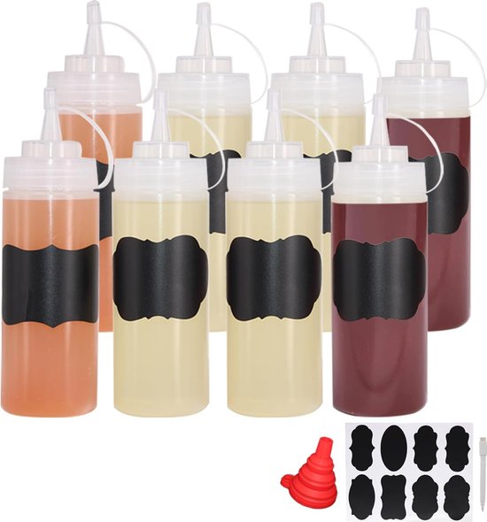 8 stuks knijpflessen 500 ml plastic knijpfles met doppen van kunststof ...
