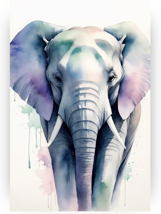Olifant in pasteltinten poster - Olifant posters - Muurdecoratie dier ...