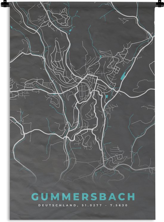 Wandkleed - Wanddoek - Gummersbach – Stadskaart – Blauw – Plattegrond ...