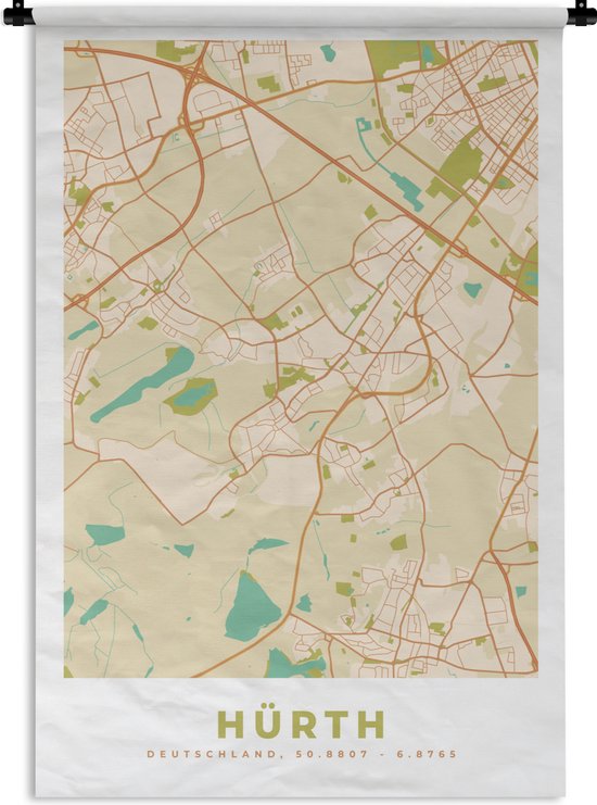 Wandkleed - Wanddoek - Kaart - Hürth - Plattegrond - Vintage ...