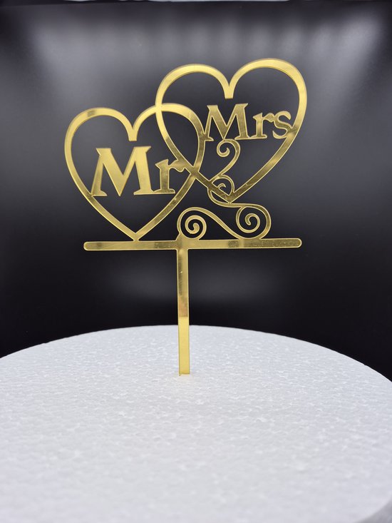 Taarttopper MR & MRS - Goud - Harten - Bruiloft Decoratie | bol