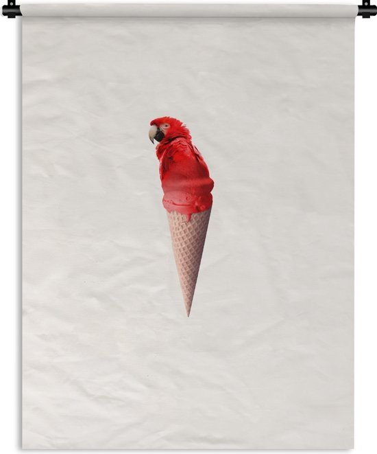 Wandkleed - Wanddoek - IJs - Papegaai - Rood - IJshoorntjes - Wit ...