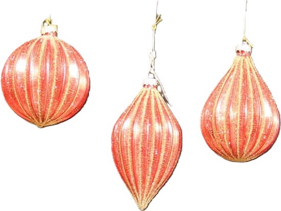 Goodwill Kerstbal Ribbel Rood-Goud Voordeelaanbod assortiment van 3 ...