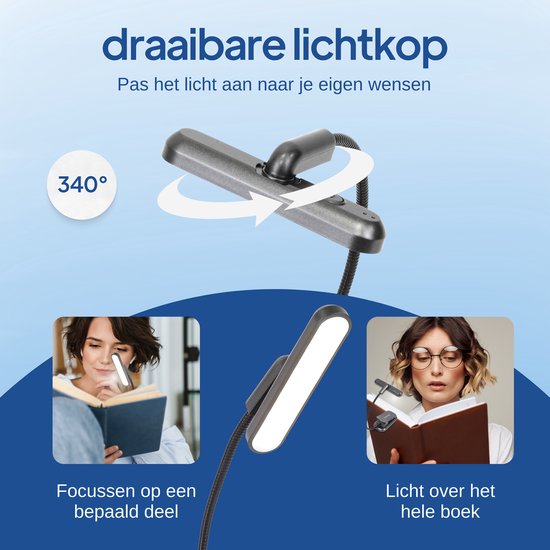 Techard Leeslamp met Klem Draadloos Leeslampje voor Boek Flexibele ...