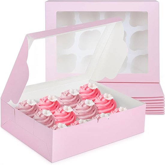 Roze Cupcake Doos [20 Pak] - 12 Cupcake Container met Doorzichtig ...