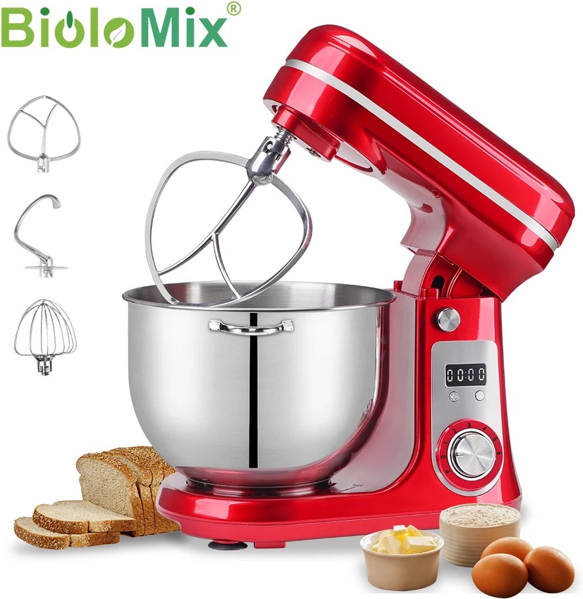Biolomix - Keukenmixer met 6L RVS mengkom - professionele keukenmachine ...