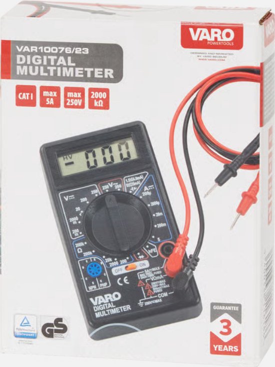 Multimètre Digital - VARO - CatI - Max 5A/250V - avec pile 9V | bol