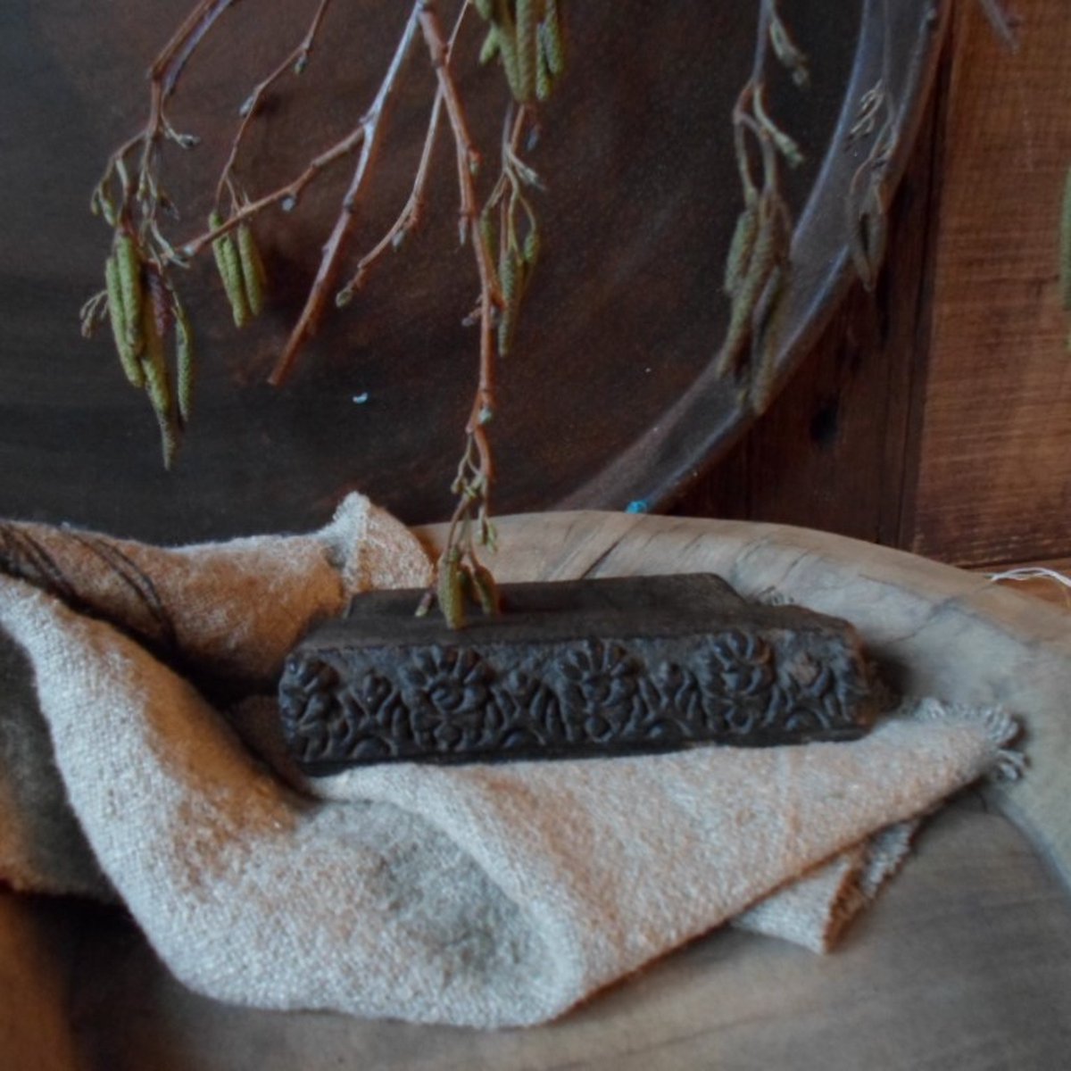 Authentieke houten batik stempel uit India/oud houten printblock | bol