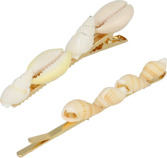 Haarspeld Duckklem Schuifspeldje Schelpen Goud Creme 2 Stuks Haarklem ...
