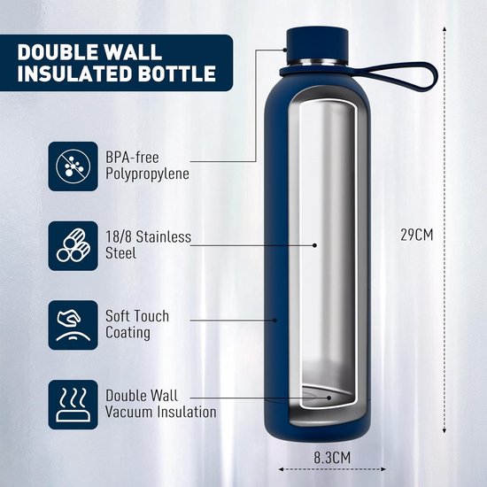 RVS drinkfles 1l Houdt drankjes 24 uur koud / 12 uur warm, waterfles 1l ...
