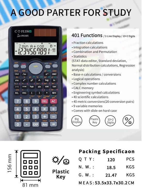 Rekenmachine Wetenschappelijke rekenmachine Wiskunde Calculator - Rekenmachine Met LCD... | bol