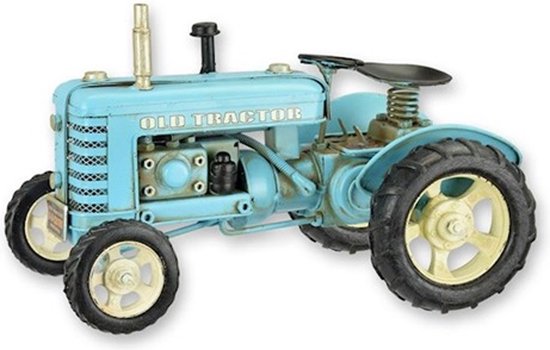 Denza - Metalen tractor BL-240 - Old Tractor blauw - lengte 27 cm boerderij trekker | bol