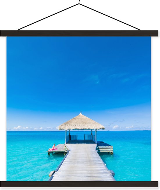 Posterhanger incl. Poster - Schoolplaat - Zee - Pier - Hut - 90x90 cm ...