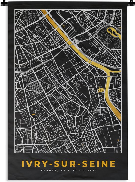 Wandkleed - Wanddoek - Stadskaart - Ivry-sur-Seine - Frankrijk - Kaart ...