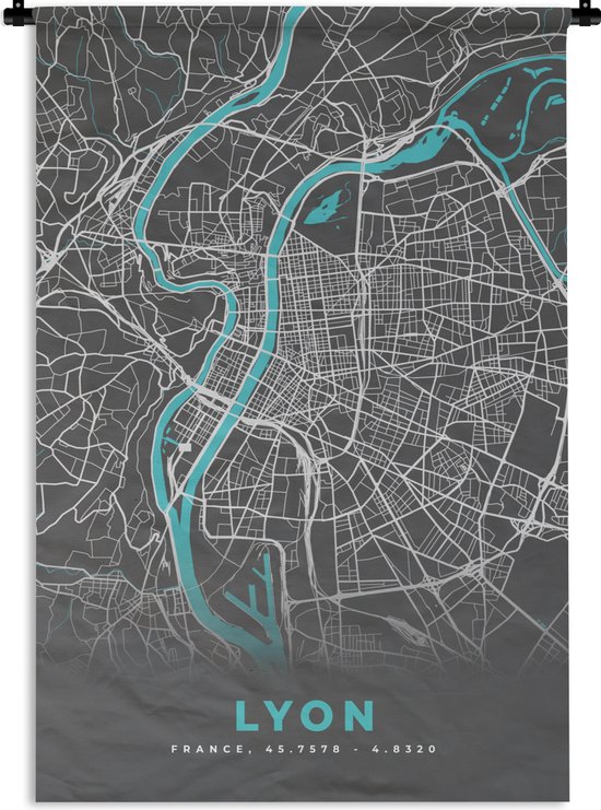 Wandkleed - Wanddoek - Lyon - Plattegrond - Kaart - Stadskaart - Frankrijk - 90x135 cm... | bol