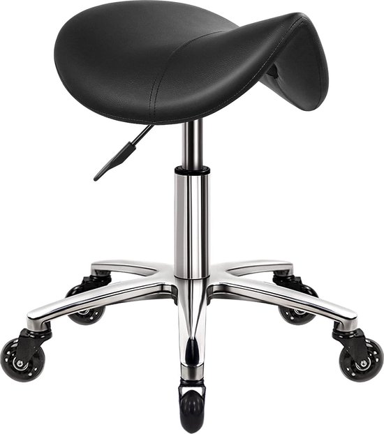 Zadelkruk op wielen draaibare verstelbare kruk dikke lederen stoel ...