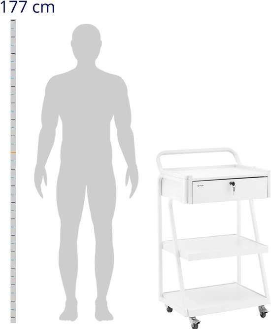 physa Cosmeticawagen - 1 afsluitbare lade - 3 Etages - max. 80 kg - wit ...