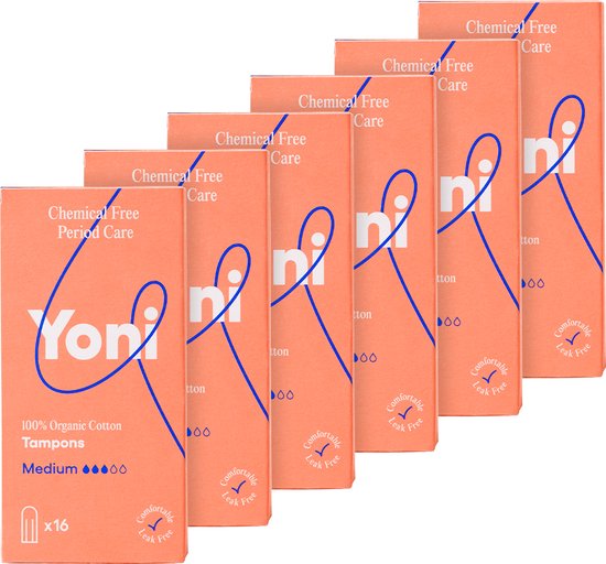 Yoni Tampons - Medium - Biologisch Katoen - 6x16 - 96 stuks | bol