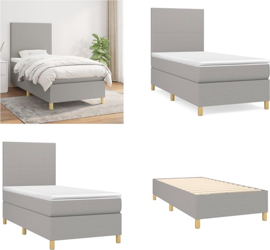 vidaXL Boxspring met matras stof lichtgrijs 90x200 cm - Boxspring ...
